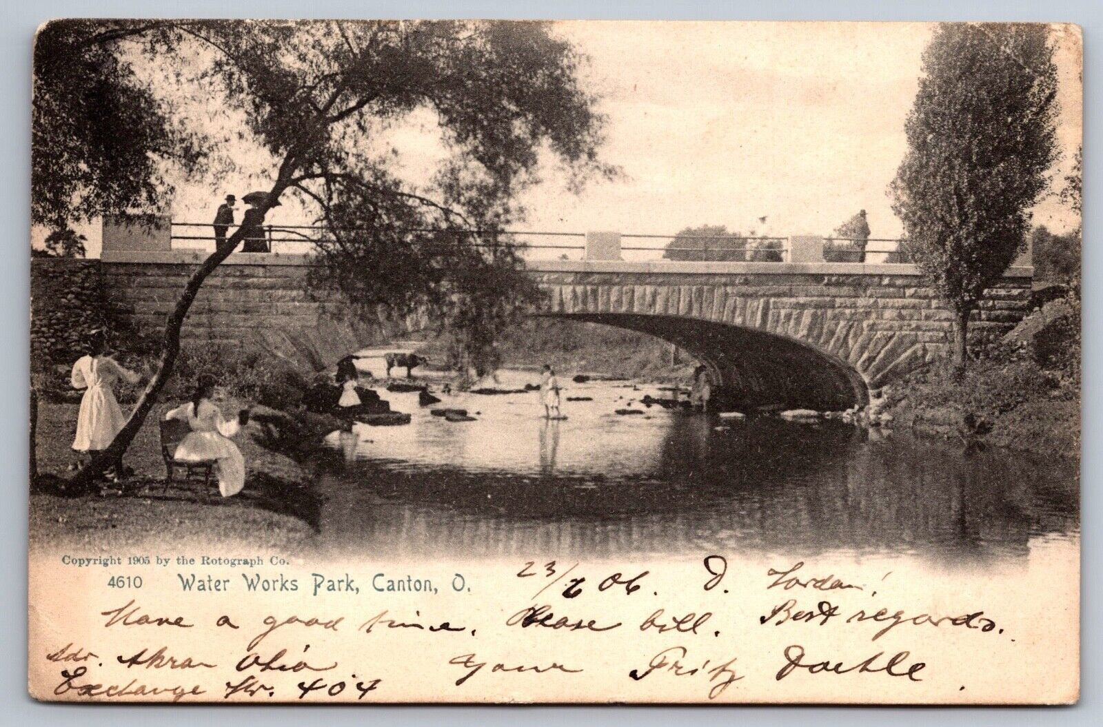 Postcard Canton OH Ohio Water Works Park Bridge Victorian Women Park ...