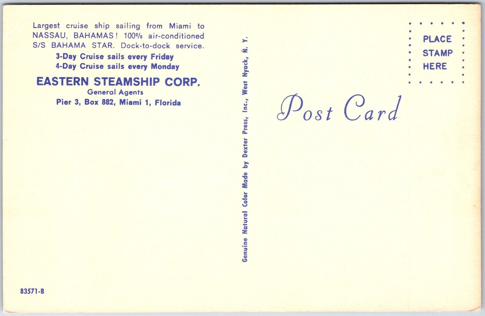 Vintage Postcard SS Bahama Star Largest Cruiser Sailing Miami to Nassau ...
