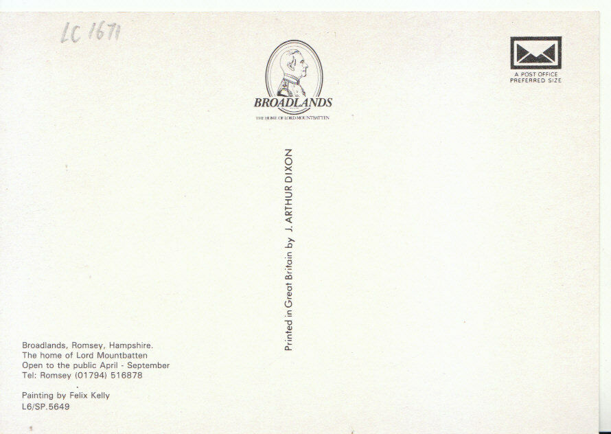 Hampshire Postcard - Broadlands, Romsey - Home of Lord Mountbatten ...