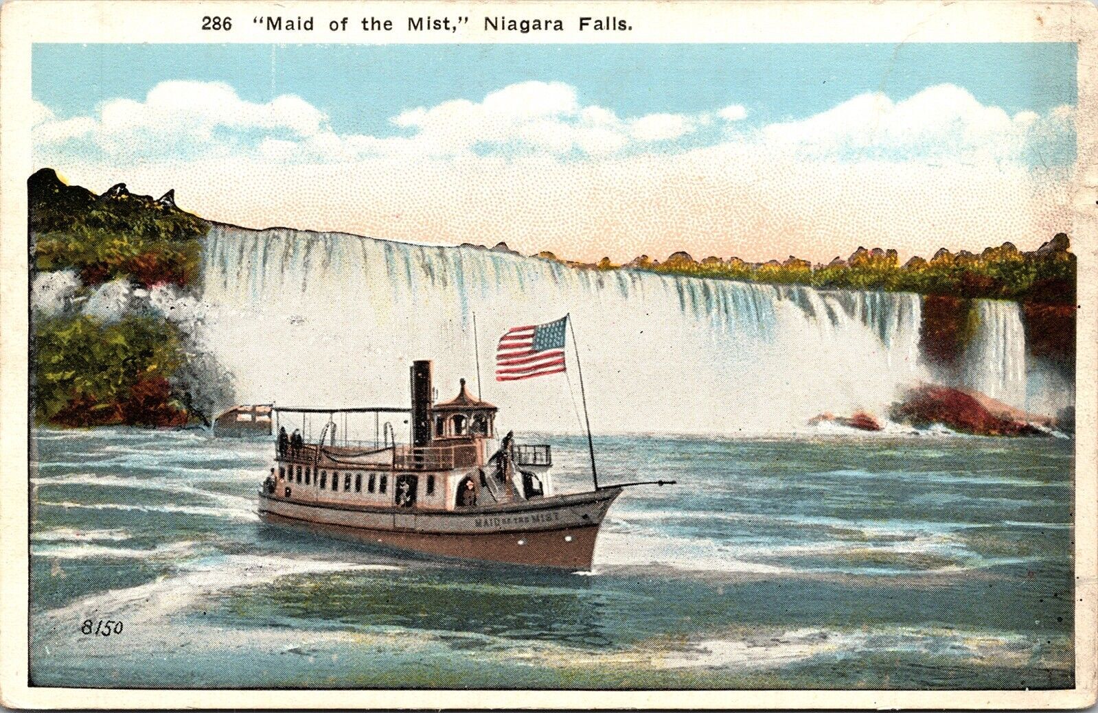 Niagara Falls Maid Mist Waterfall American Flag Steamer Postcard UNP ...