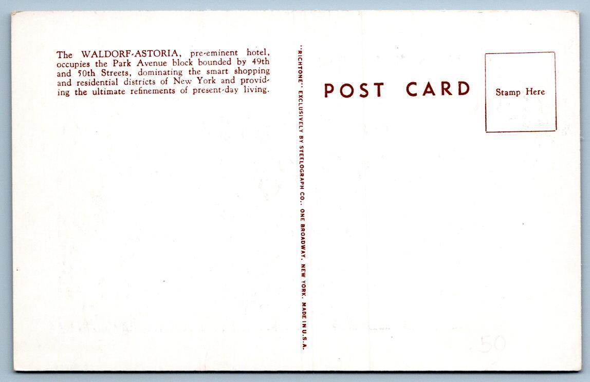 1940'S ERA the Waldorf Astoria Hotel New York City Vintage Postcard ...