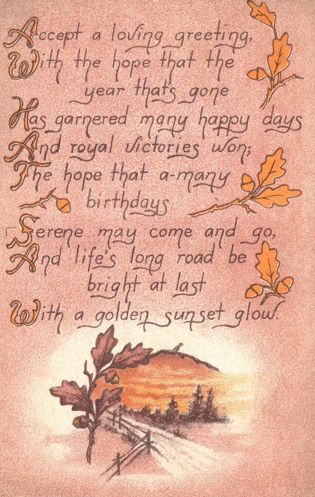 Vintage Postcard 1914 Greetings Messages Landscape Yellow Leaves Nice ...