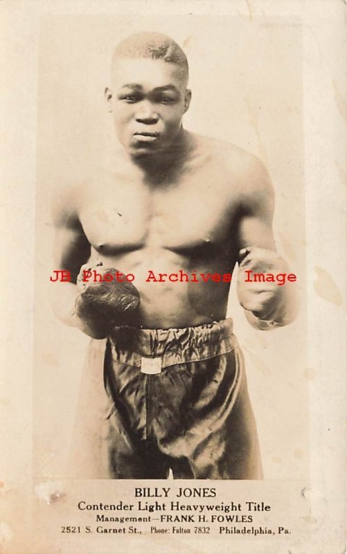 Black Americana, RPPC, Boxer Billy Jones, Frank H Fowles Mgr ...