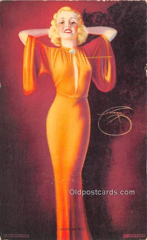 Lady in Red 1945 Mutoscope Artist Pin Up Girl, Non Postcard Backing ...