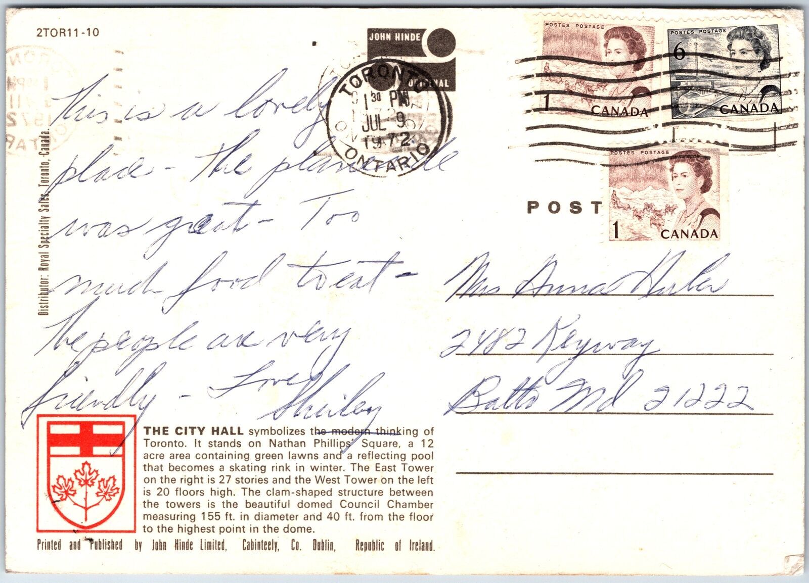 Vintage Continental Sized Postcard City Hall & Nathan Phillips Square ...