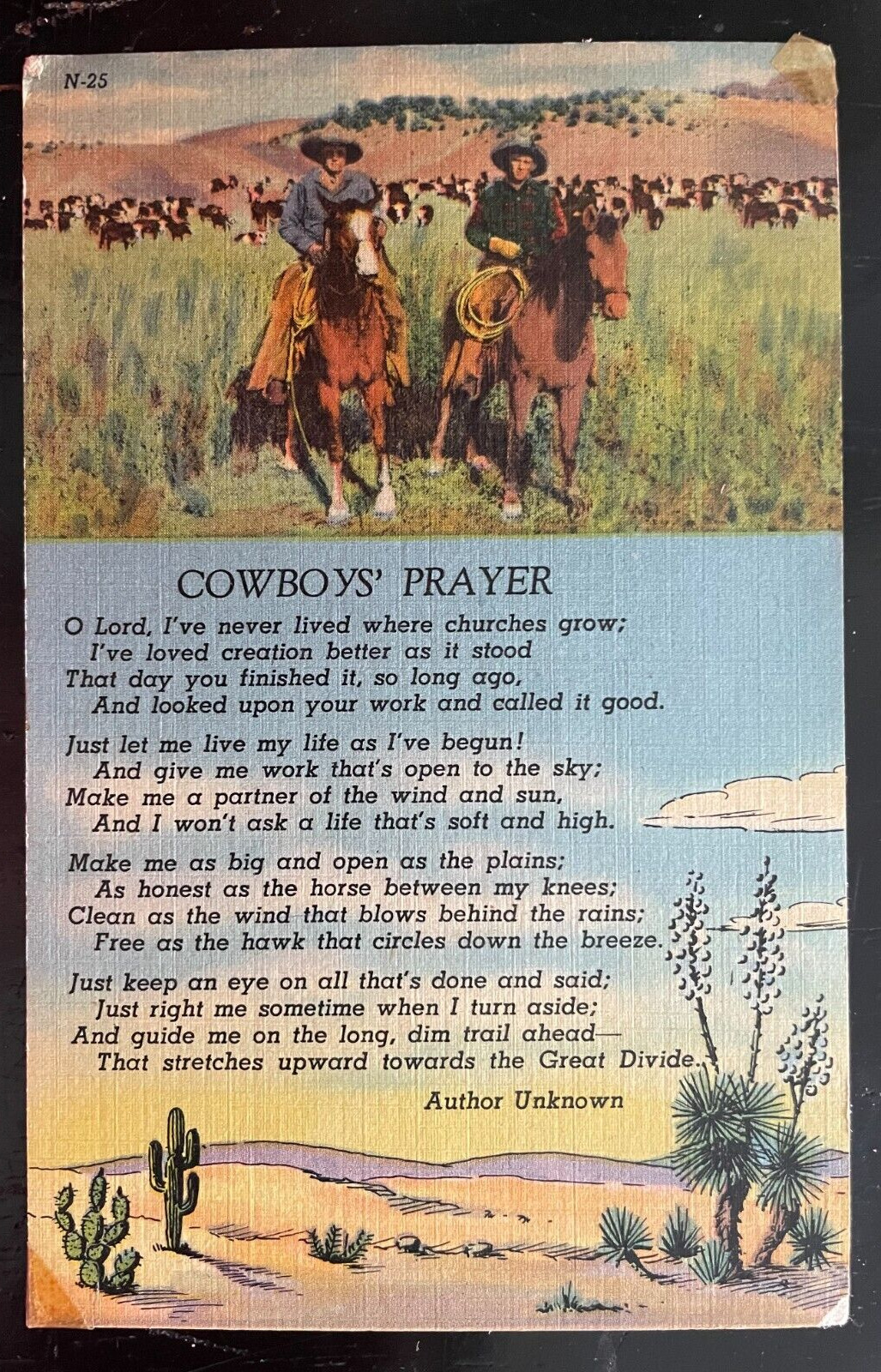 Vintage Postcard 1939 "Cowboys' Prayer" Poem | Other / Unsorted ...
