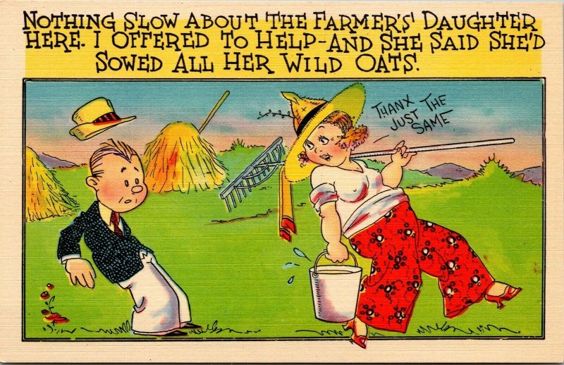 Vtg Comic Risque Humor Farmers Daughter Sowed Her Wild Oats 1930s Linen ...