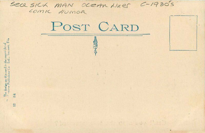 Artist Impression C-1930s Seasick Man Ocean liner Postcard Comic Humor ...