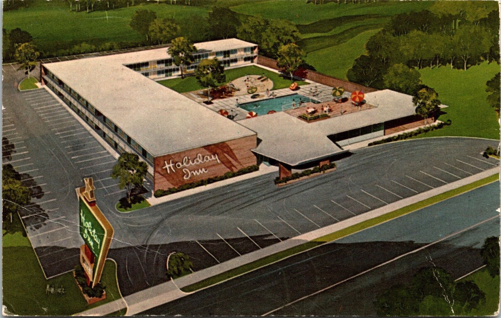 Aerial View Holiday Inn Swimming Pool Parking Lot Landscape Postcard ...