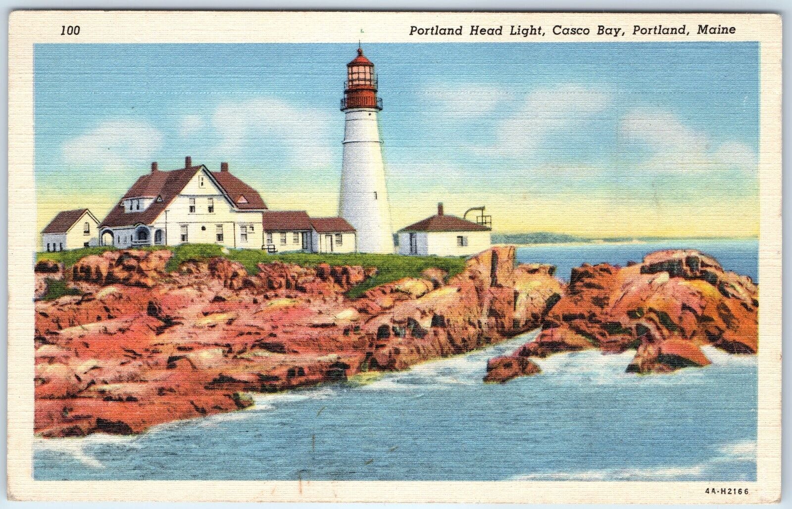 1934 Portland, Maine Casco Bay Lighthouse Linen PC Head Light Atlantic ...
