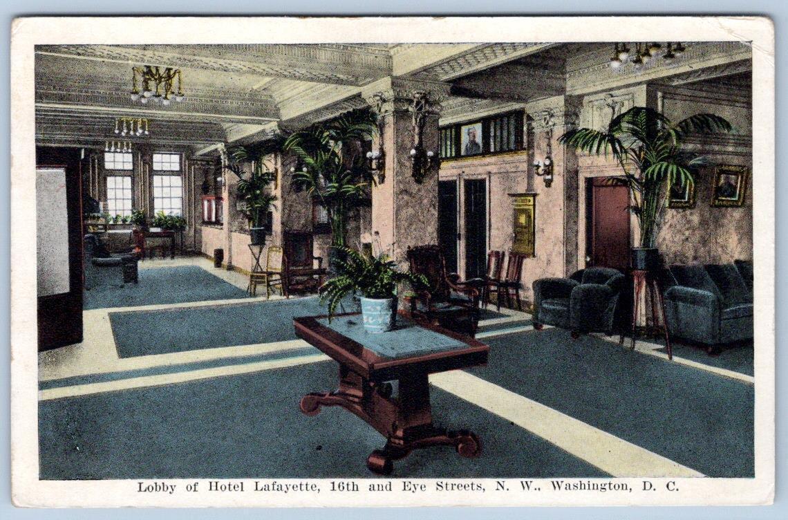 1920'S Hotel Lafayette Lobby Interior View Washington DC Kropp Postcard ...