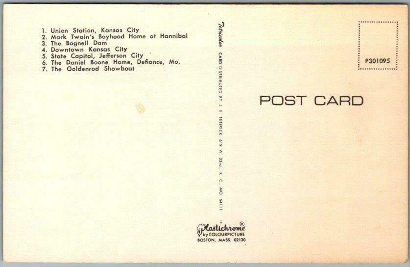 1960s MISSOURI STATE MAP Multi-View Postcard "The Show Me State" Chrome ...