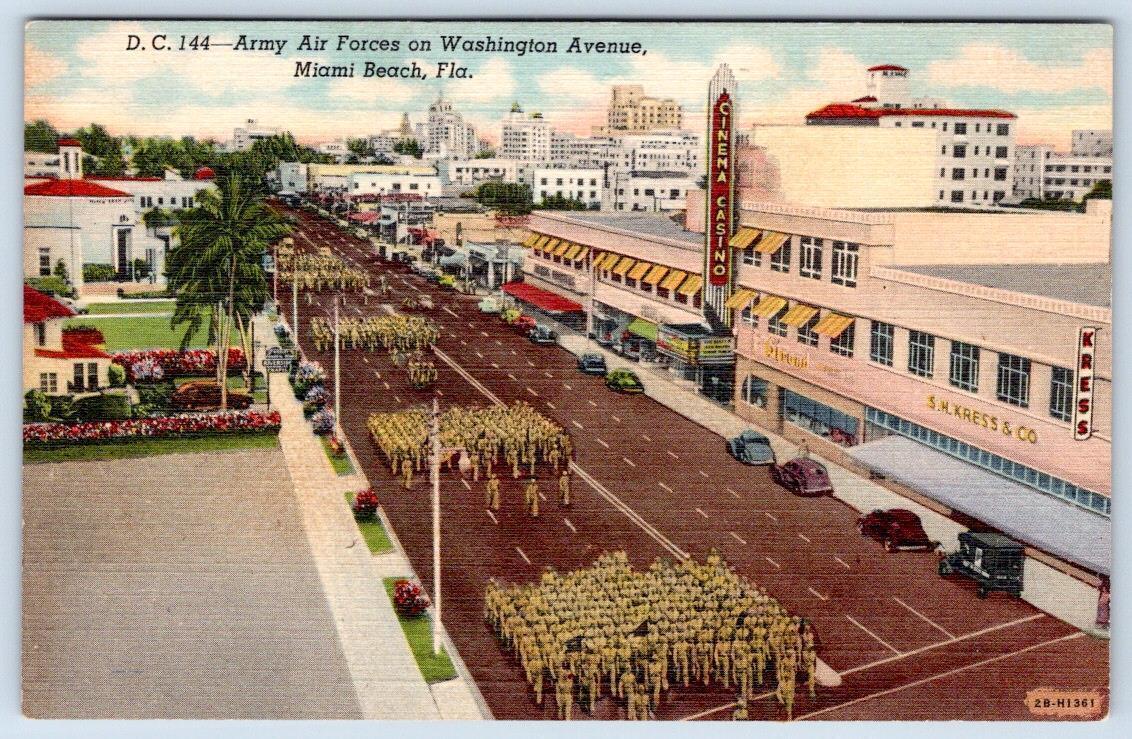 Wwii Army AIR Forces Parade Washington AVE Miami Florida Vintage Linen ...