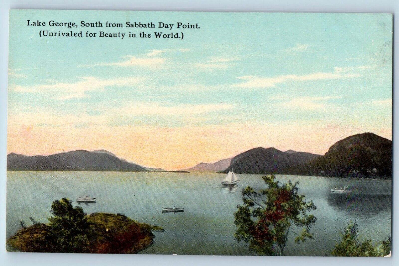 New York NY Postcard Lake George South Sabbath Day Point c1910 Vintage ...