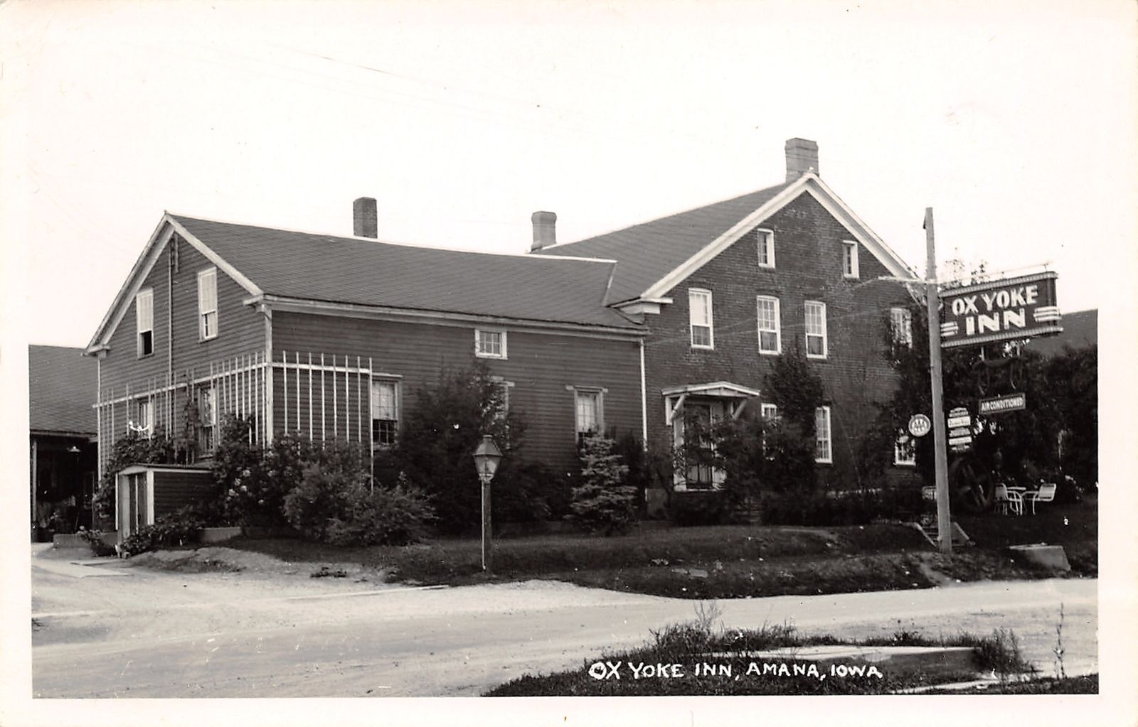 Amana IA Ox Yoke Inn~Art Deco Sign~Air-Conditioned~AAA Approved RPPC ...