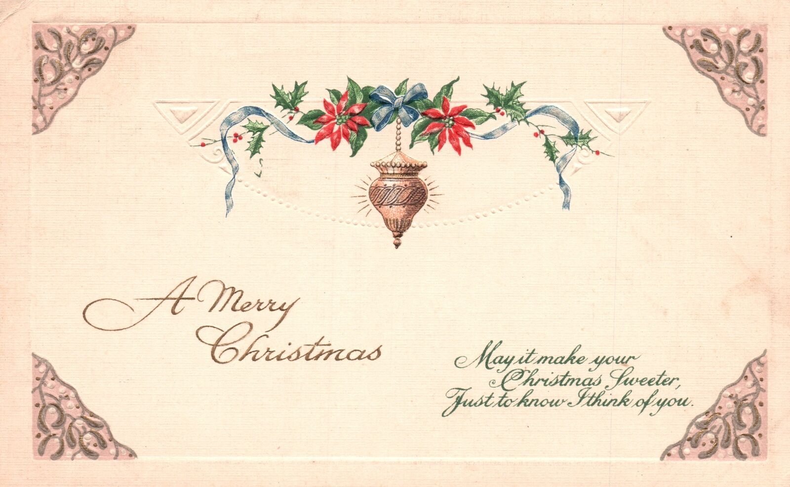 Vintage Postcard 1925 A Merry Christmas Calligraphic Border Poinsettias ...