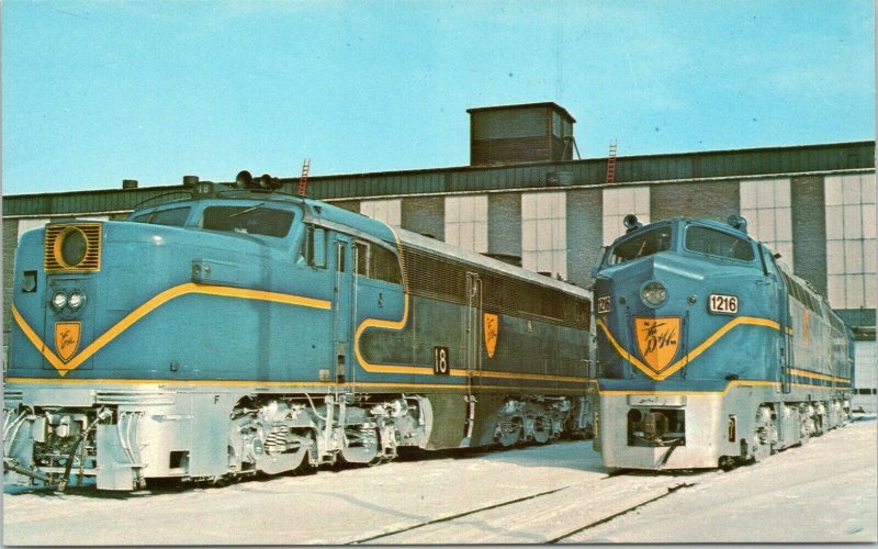 postcard train Alco PA Locomotive 18 and Baldwin Sharknose 1216 ...