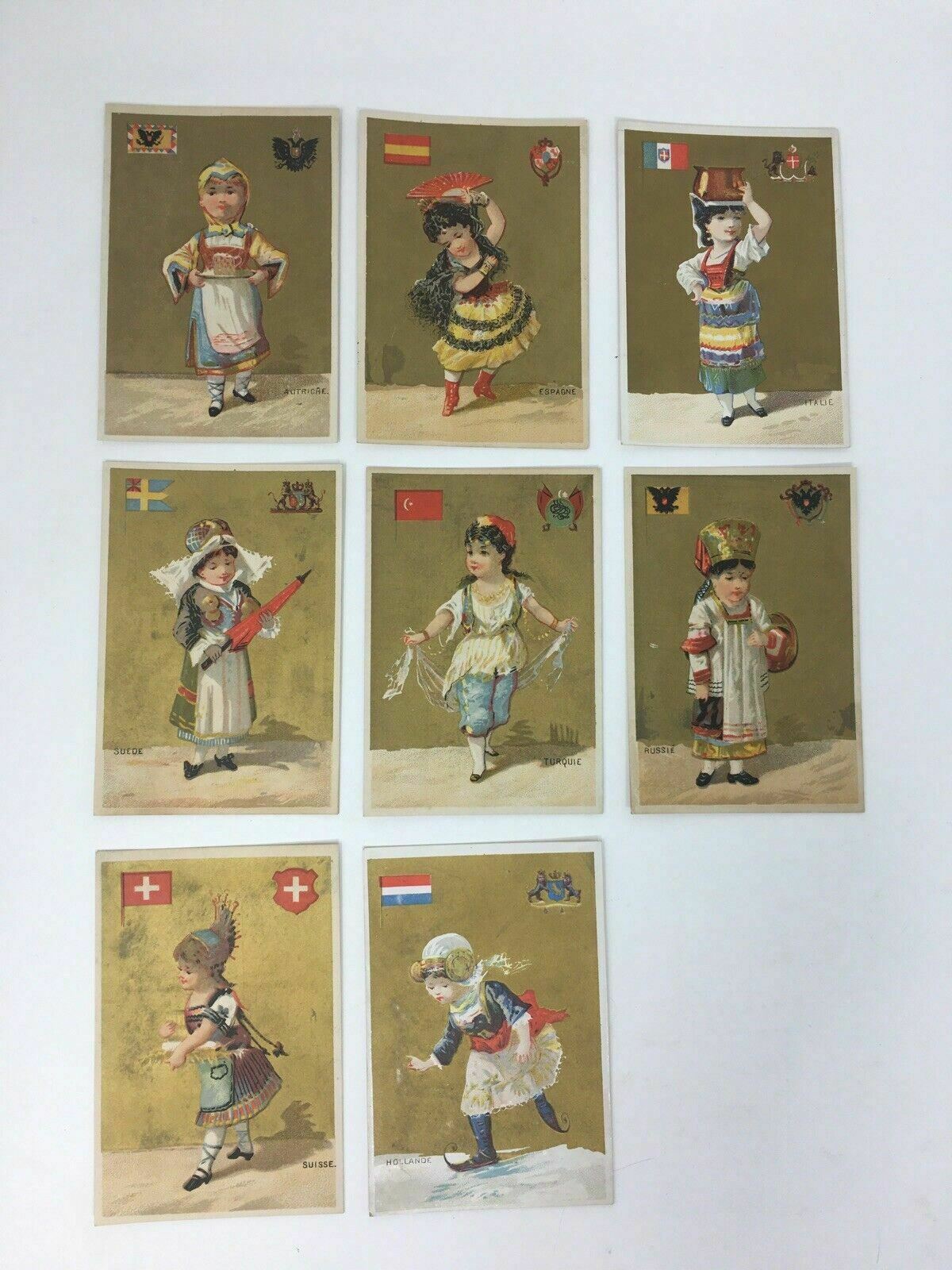 Victorian Collector Cards International Children Country Flags Seals ...