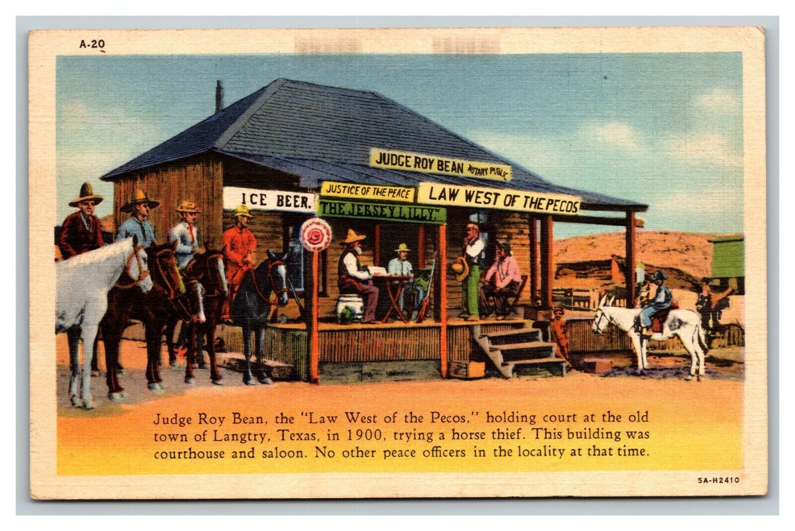 Vintage 1936 Postcard Judge Roy Bean Courthouse & Saloon Langtry Texas ...