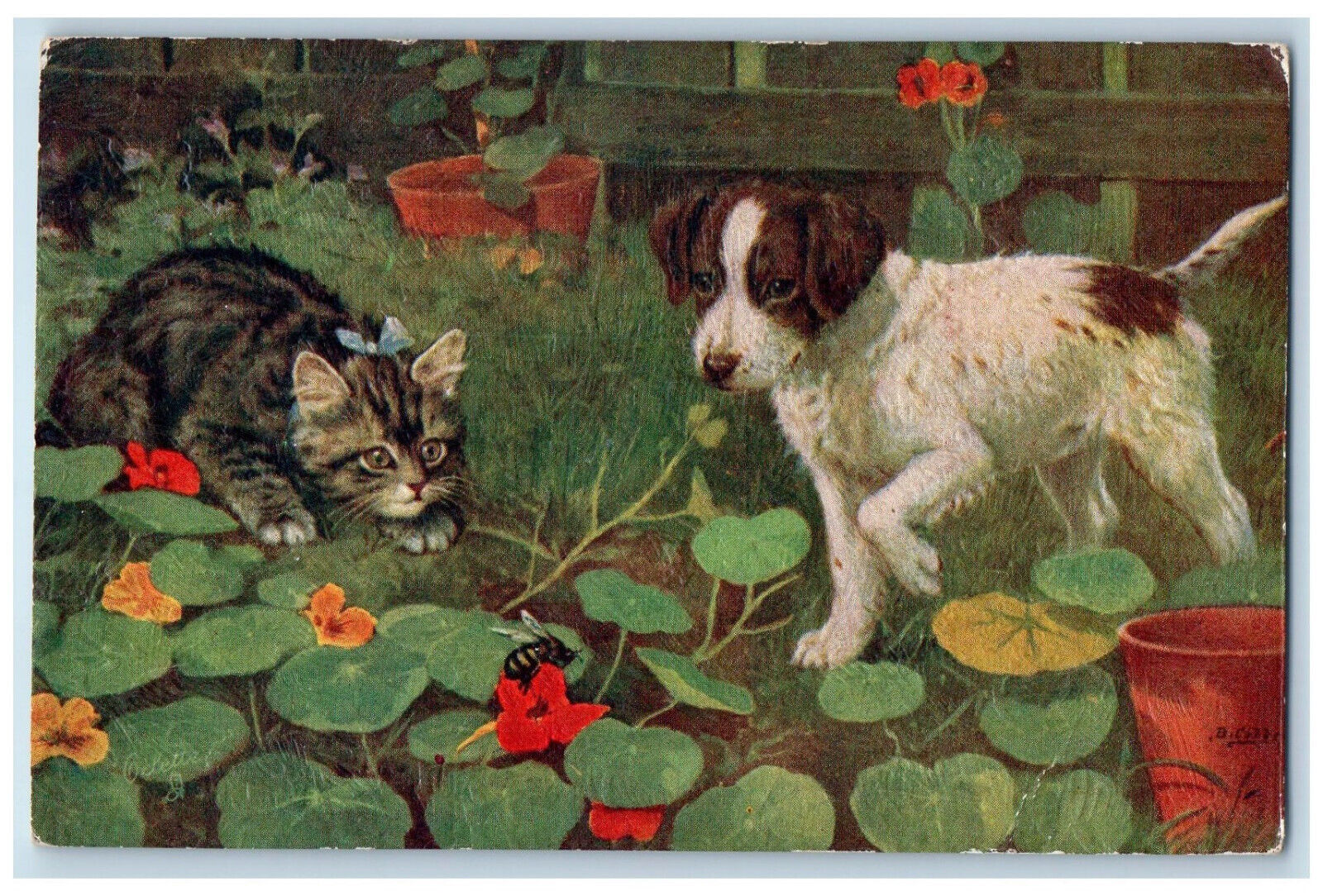 Postcard When Cats are Kittens Cat Jack Russell Dog c1910 Oilette Tuck ...