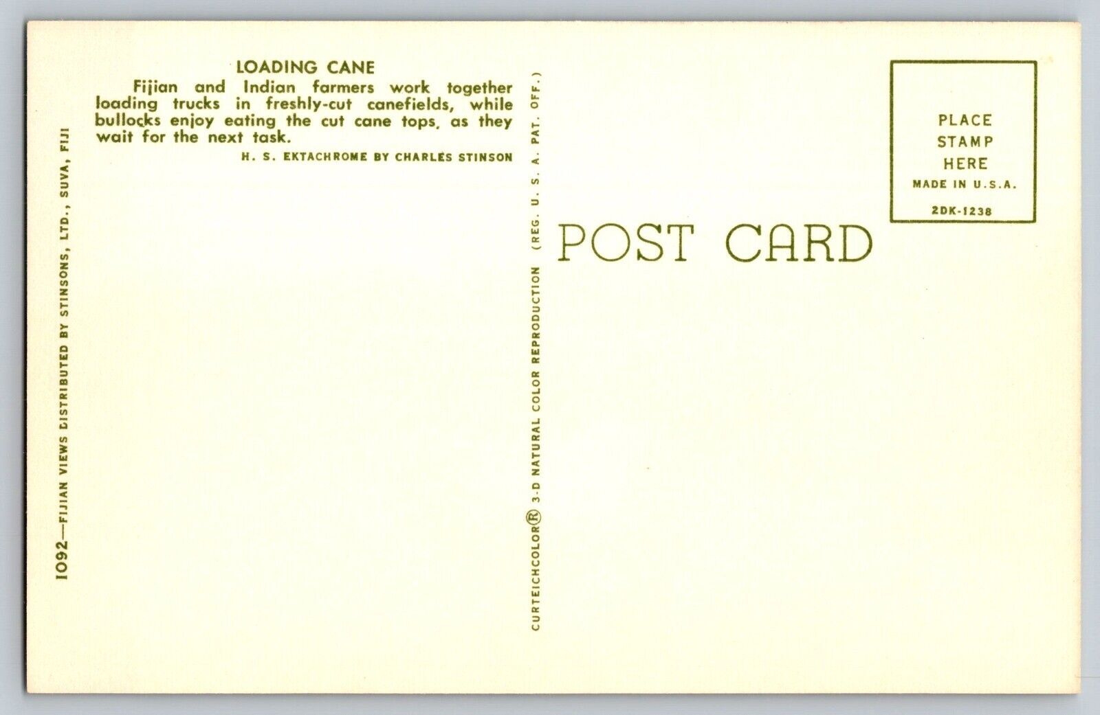 Postcard Fiji Loading Cane - Cow - Agriculture Occupational | Australia ...