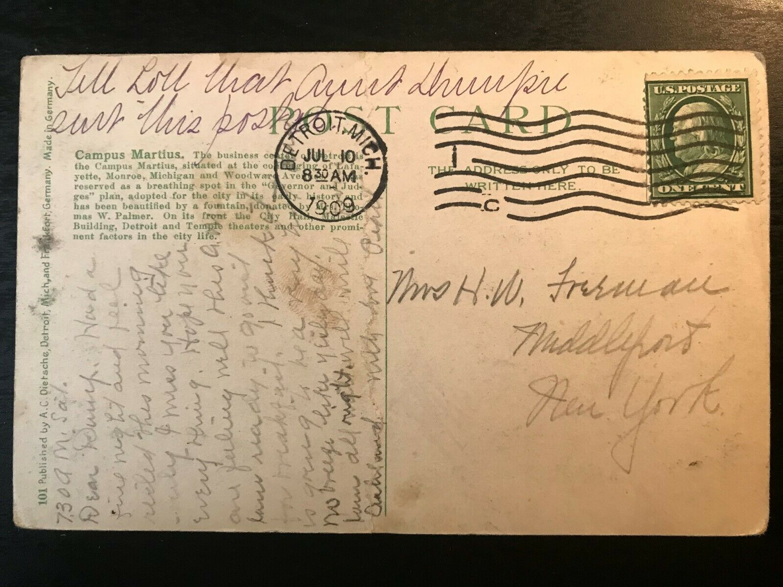 Vintage Postcard 1909 Campus Matius Detroit Michigan | United States ...