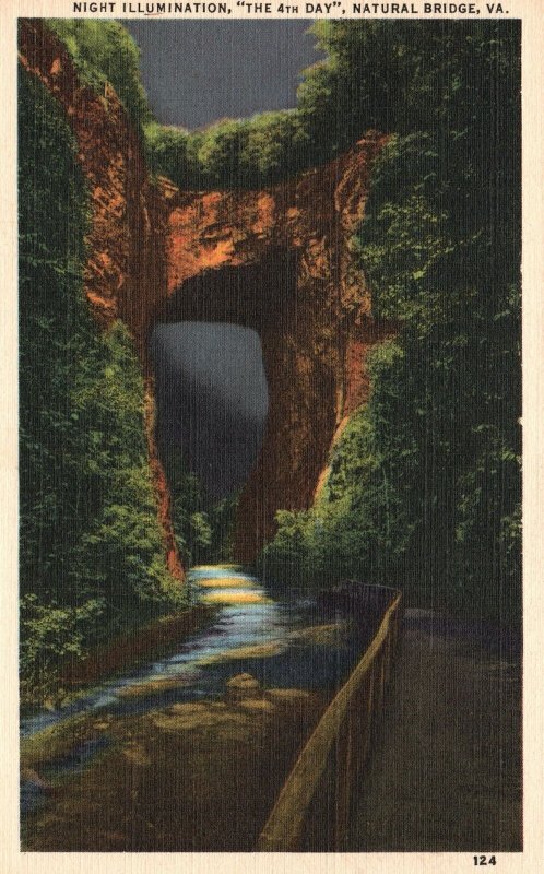 Vintage Postcard 1930's Night Illumination The 4th Day Natural Bridge ...