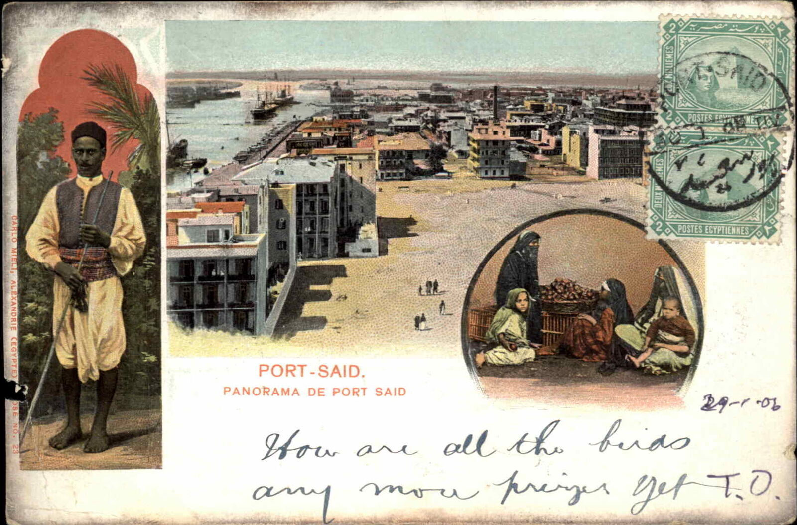 Antique c1900 PC Port Said Egypt STAMP ON FRONT Panorama de Port Said ...
