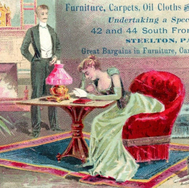 1880s Harry Wilt Furniture Carpets & Undertaking Lovely Couple Parlor Scene &T | Ephemera ...