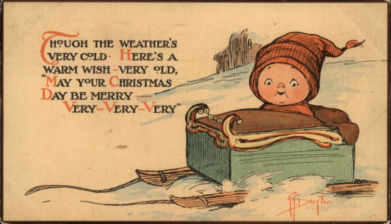 Drayton Christmas Little Boy Bundled in Sled Poem Verse c1910 Vintage ...