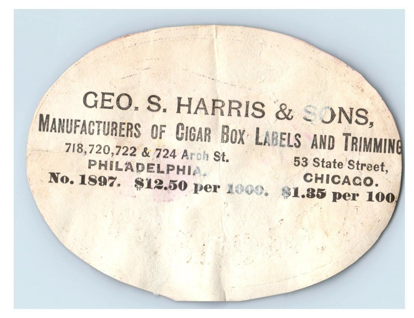 1880s Cigar Box Label Geo. S. Harris Bracelet F136 | Ephemera - Chromo ...
