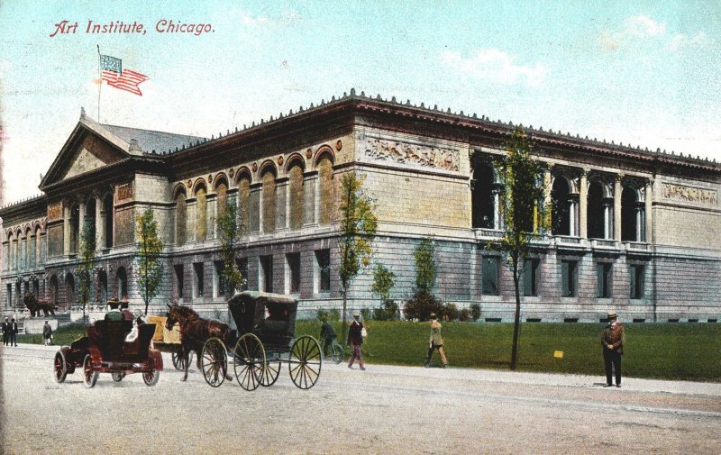 Vintage Postcard ART Institute Chicago Horse-Drawn & Early CAR Street ...