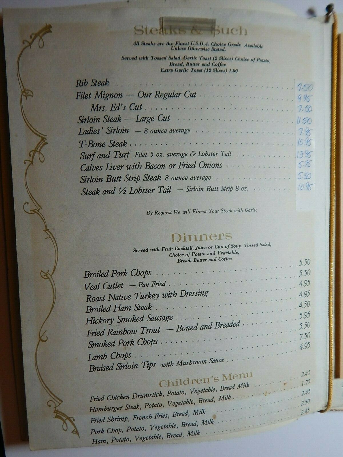 Vintage 60s Ed's Steak House Restaurant Menu Bedford Pennsylvania ...