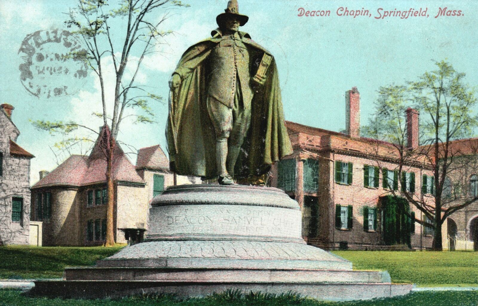 Vintage Postcard 1910's Deacon Chapin Statue Landmark Springfield ...