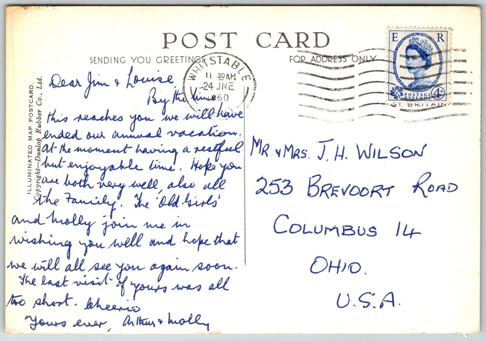 Whitstable England 1960 Continental Postcard The Pilgrim's Way ...