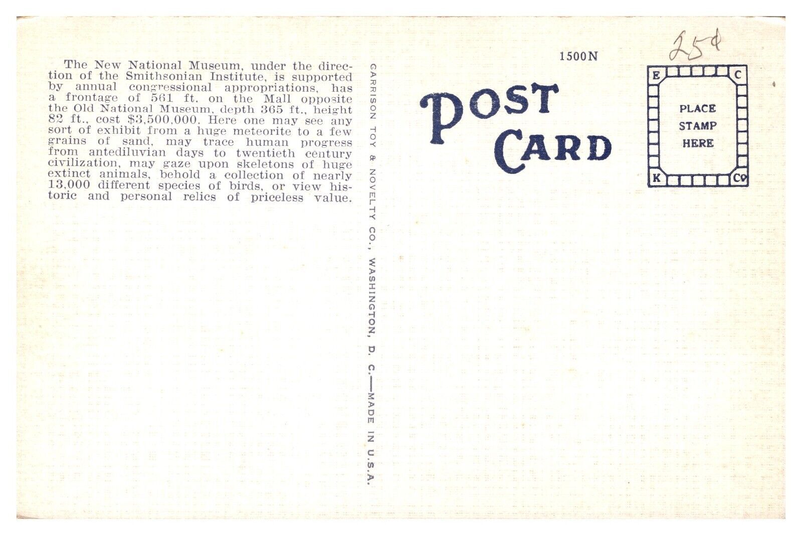 Vintage New National Museum, Washington, D.C. Postcard | United States ...