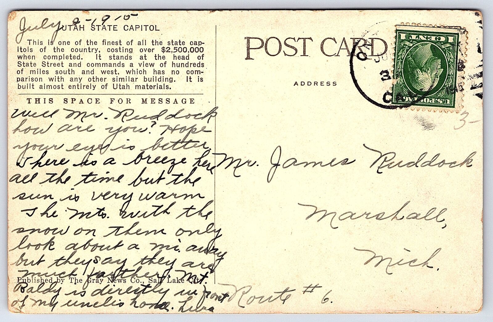 1915 Utah State Capitol Head of State Street View Salt Lake City Posted ...