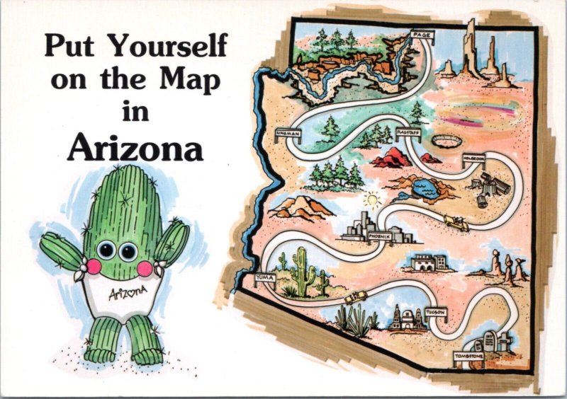 Postcard Arizona Map - Cactus - Put yourself on the Map in Arizona ... Postcard Arizona Map - Cactus - Put yourself on the Map in Arizona ...