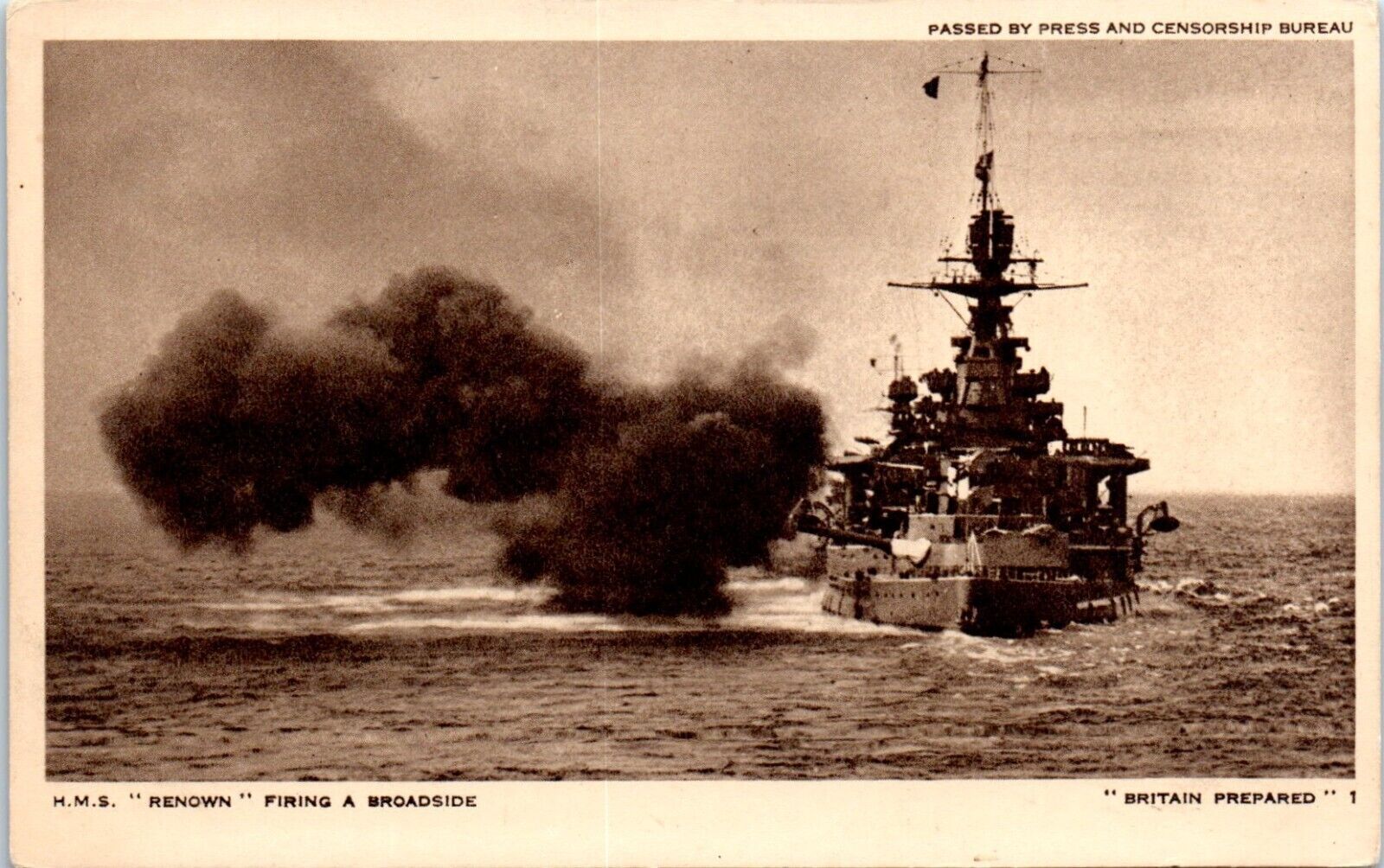 1910s HMS Renown Royal Navy Battleship Firing a Broadside Real Photo ...