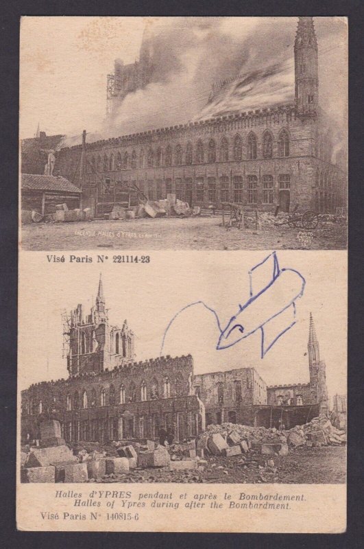 BELGIUM, Postcard, Ypres, Halles of Ypres during after the Bombardment ...