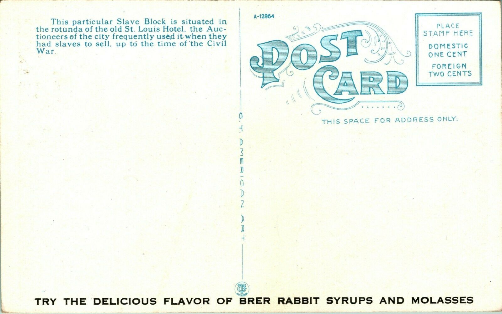 Slave Block St Louis Hotel Brer Rabbit Syrups New Orleans LA UNP WB ...
