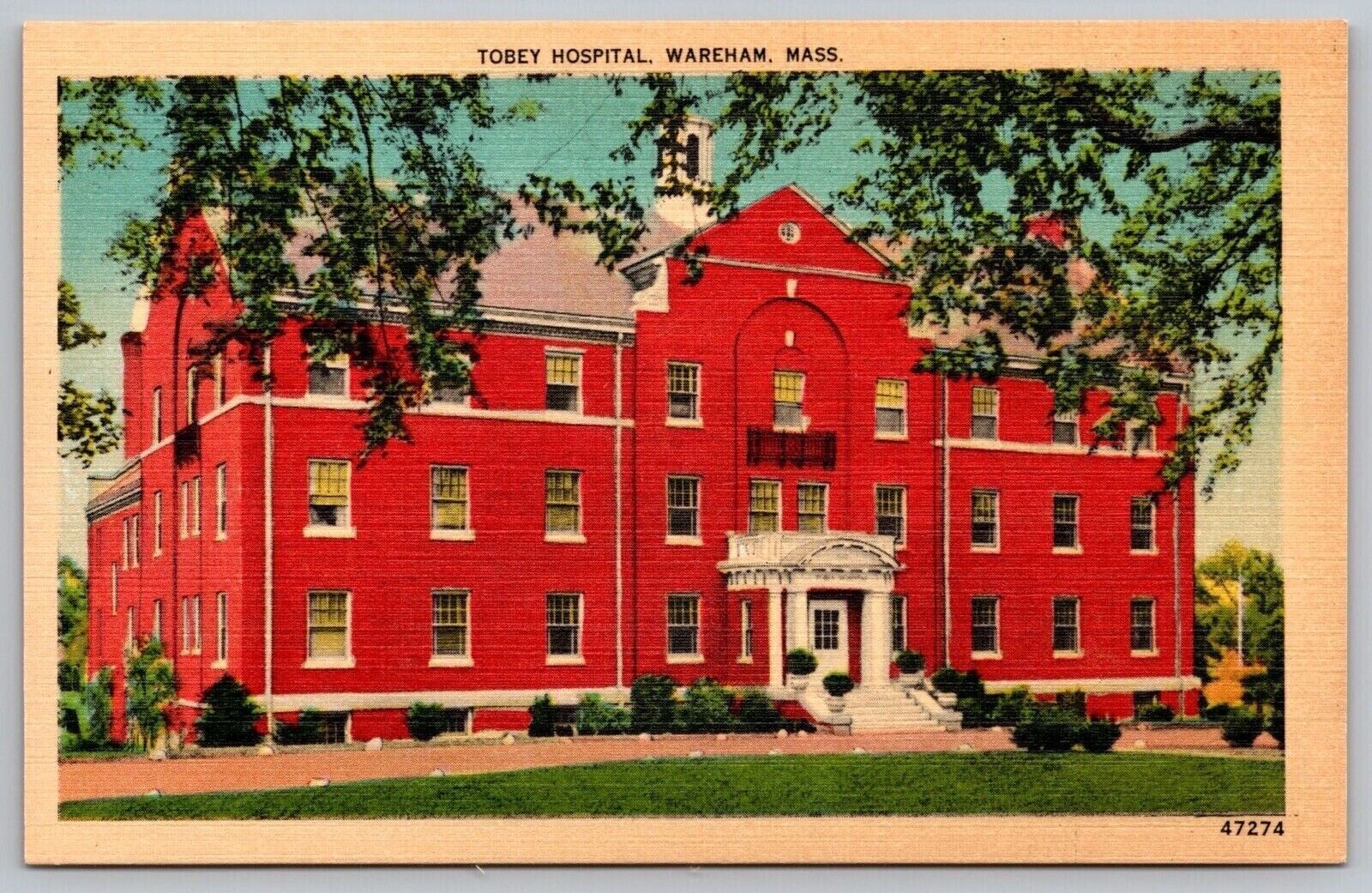 Tobey Hospital Wareham Massachusetts Mass Street View Linen Vintage UNP ...