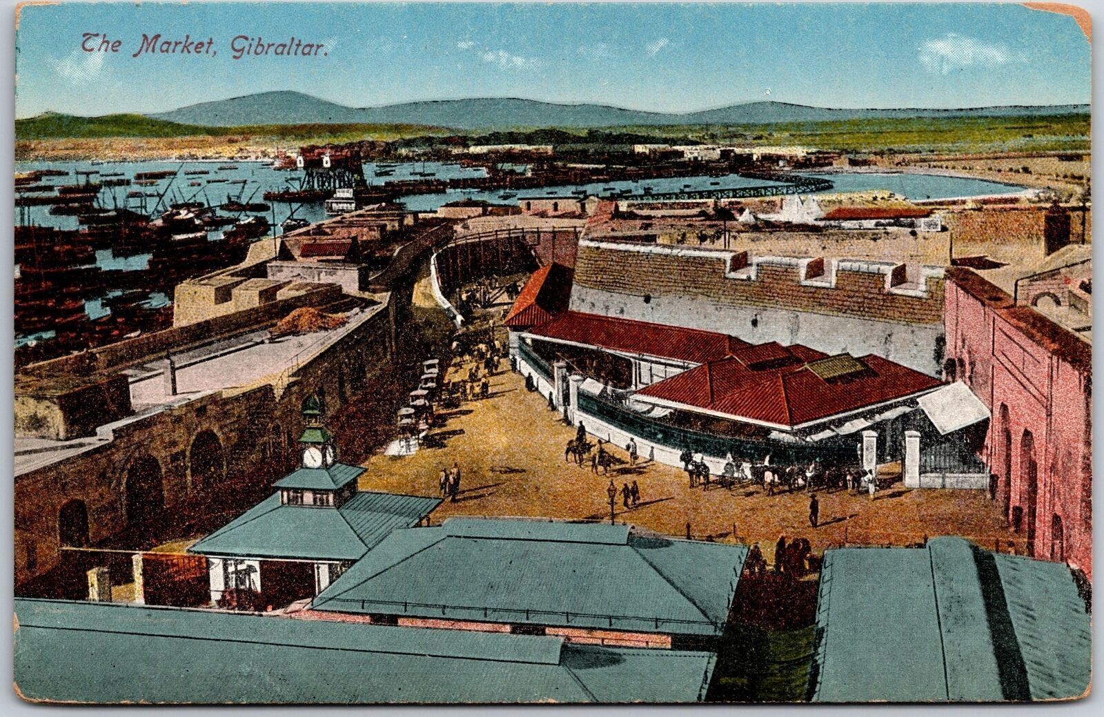 The Market Gibraltar Panorama Buildings Streets and the Ocean Postcard ...