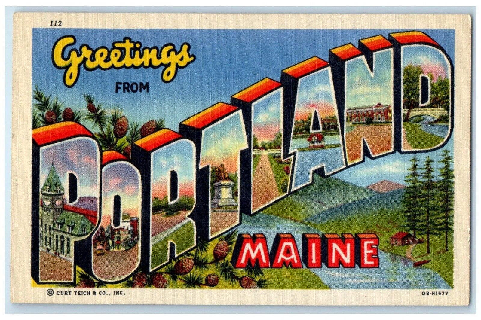 1940 Greetings From Multiview Big Letter Portland Maine Vintage Antique ...