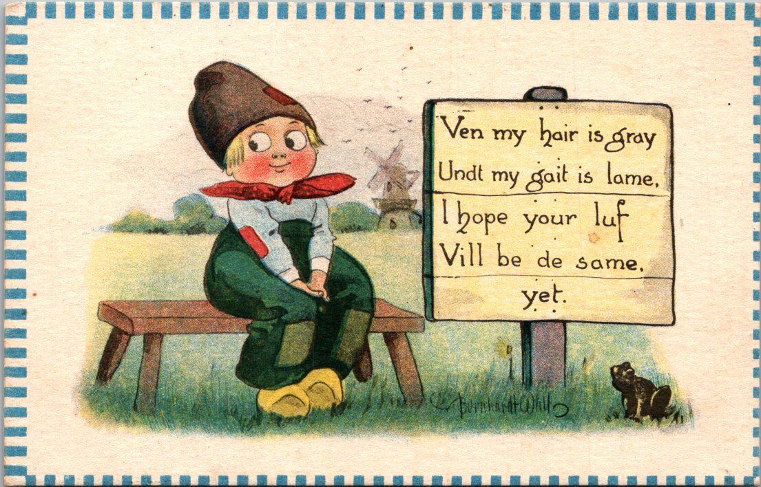 Dutch Kids Boy Sitting On Bench Signed Wall | Topics - People ...