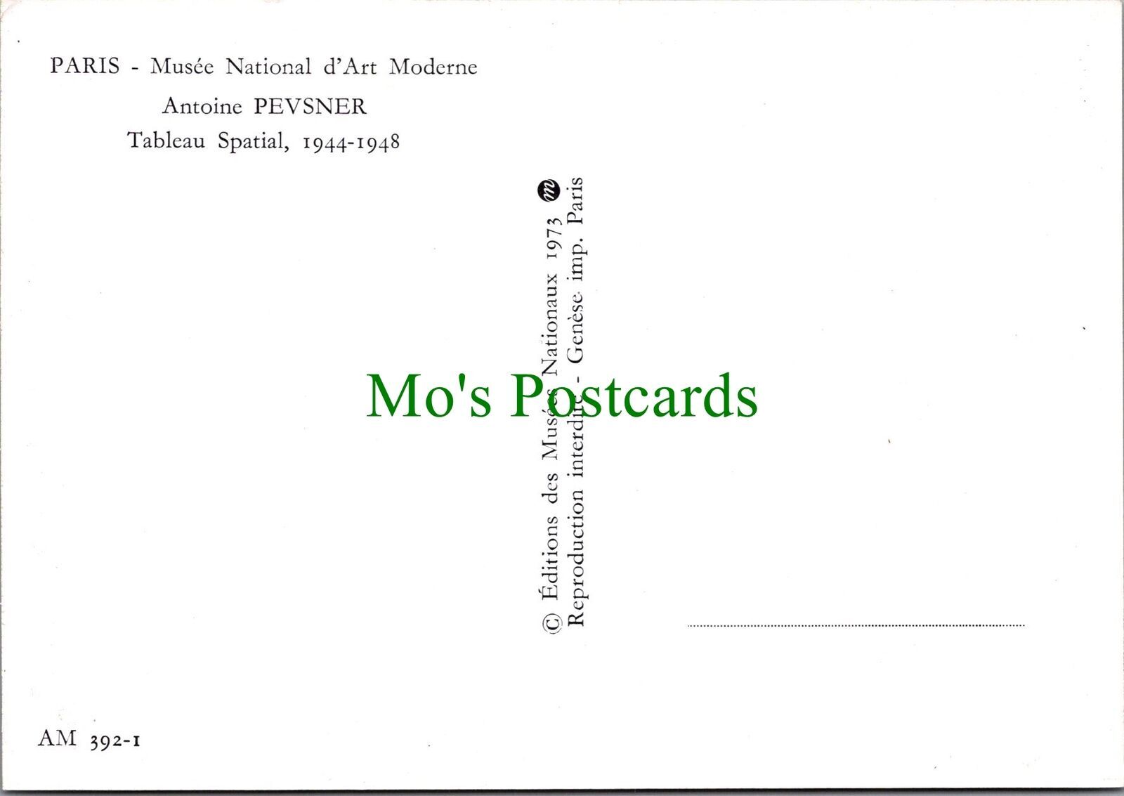 Art Postcard - Antoine Pevsner, Tableau Spatial, Paris Museum, France ...