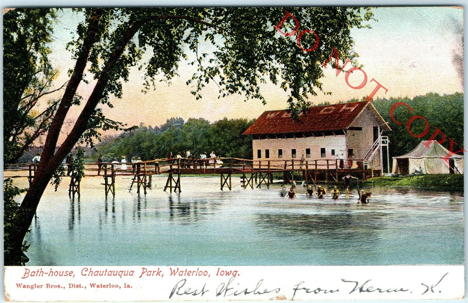 1907 Waterloo, IA Chautauqua Park Bath House Litho Photo Swim Cedar ...