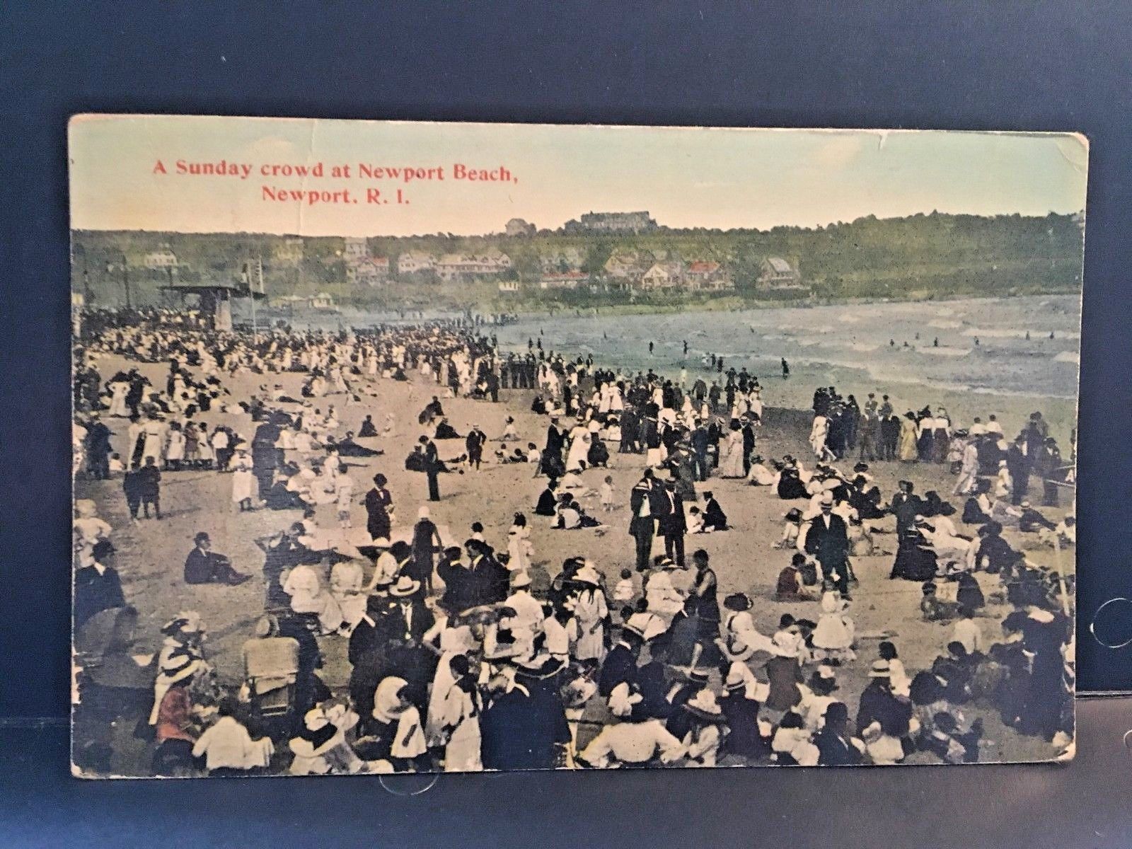 Postcard RPPC View of a Sunday crowd at Newport Beach, RI. 1913 Y6 ...