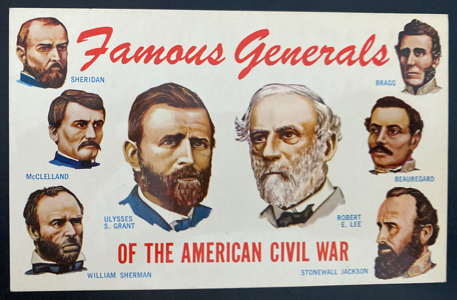 Mint USA Picture Postcard Civil War Famous Generals Grant Lee Jackson ...
