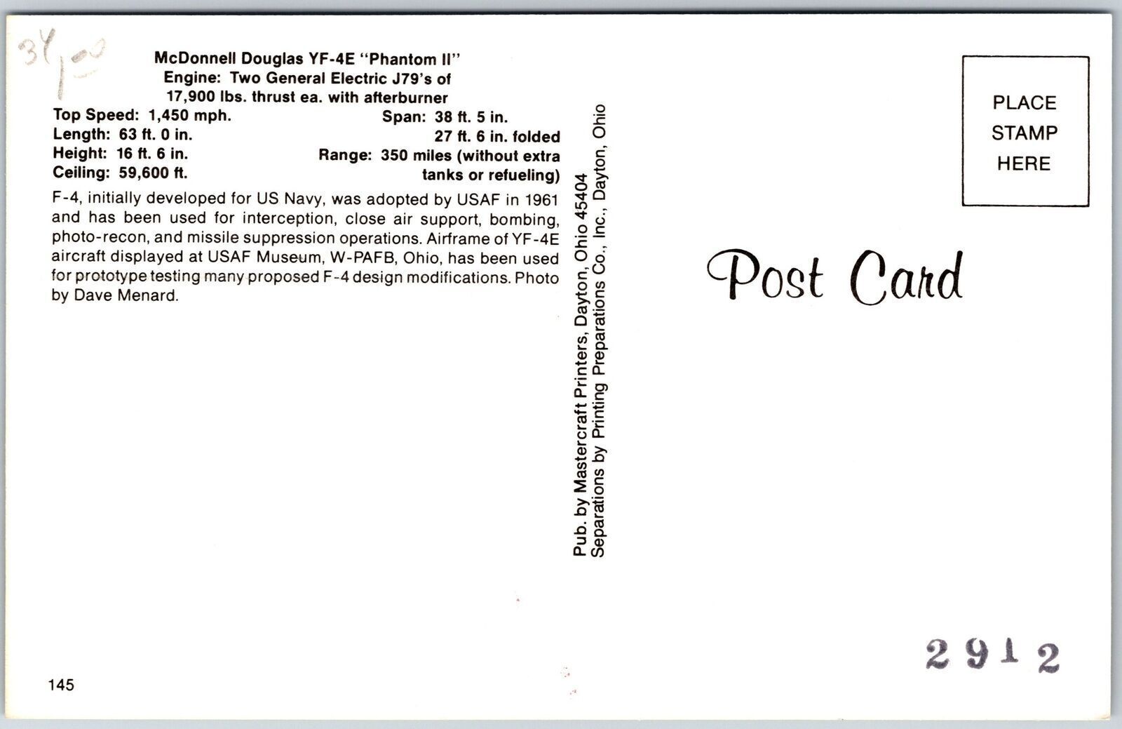 Airplane McDonnell Douglas YF-4E "Phantom II" U.S. Navy Aircraft USAF ...